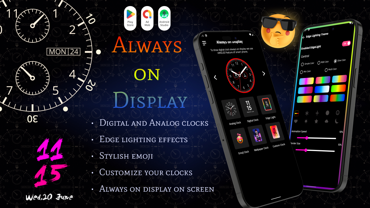 Always On Display - Digital and Analog - AMOLED Display - Edge Lighting - wallpapers - Emoji by ...